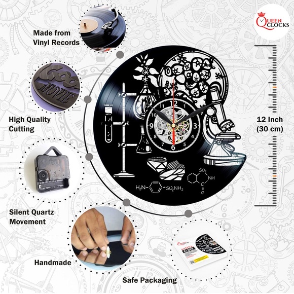 QueenClocks | Wall Decor | Science Vinyl Clock Chemistry Decor Biology ...